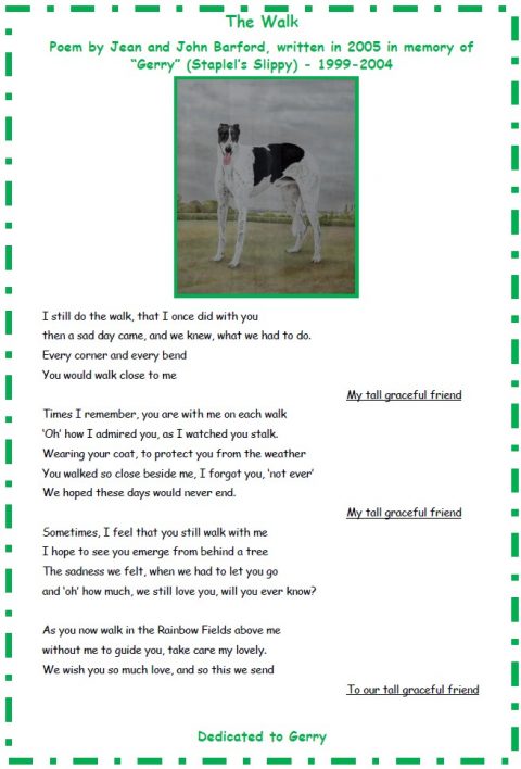 Poem called the Walk by Jean Barford - Greyhounds in Need